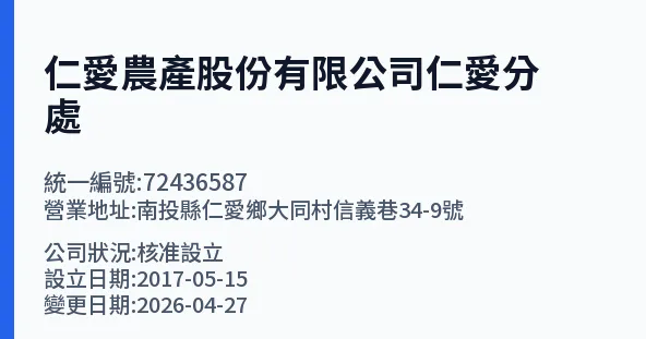 仁愛農產股份有限公司仁愛分處的照片-統編 72436587(南投縣) 公司登記資料與營業項目詳細圖表