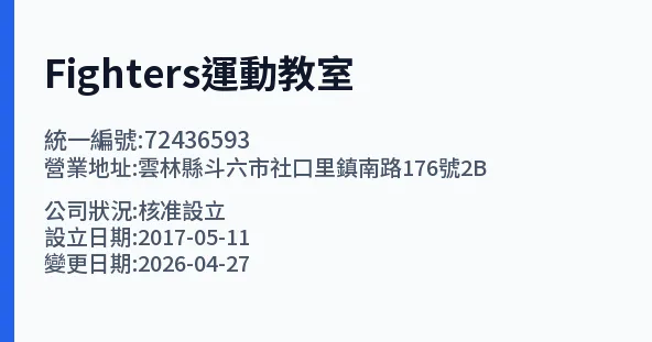 Fighters運動教室的照片-統編 72436593(雲林縣) 公司登記資料與營業項目詳細圖表