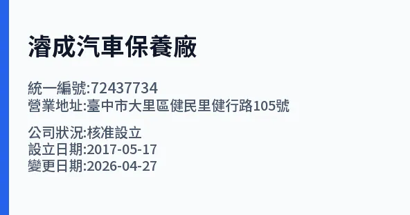 濬成汽車保養廠的照片-統編 72437734(臺中市) 公司登記資料與營業項目詳細圖表