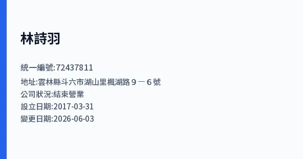 林詩羽的照片-統編 72437811(雲林縣) 公司登記資料與營業項目詳細圖表