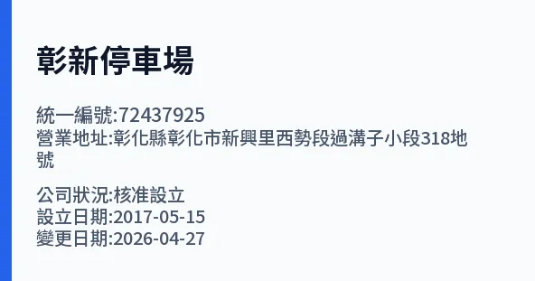 彰新停車場的照片-統編 72437925(彰化縣) 公司登記資料與營業項目詳細圖表