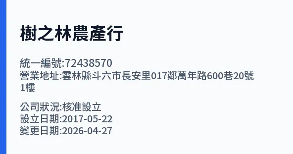 樹之林農產行的照片-統編 72438570(雲林縣) 公司登記資料與營業項目詳細圖表