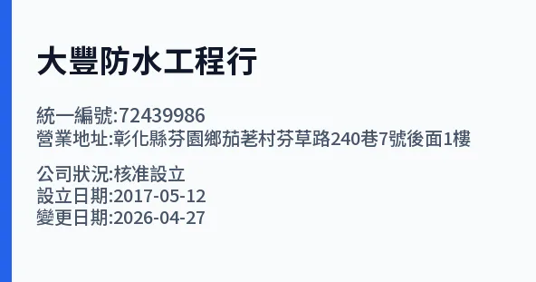 大豐防水工程行的照片-統編 72439986(彰化縣) 公司登記資料與營業項目詳細圖表