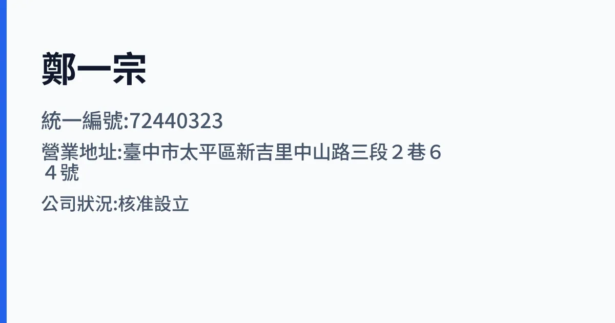 鄭一宗 - 統編 72440323(臺中市) 公司登記資料與營業項目詳細圖表