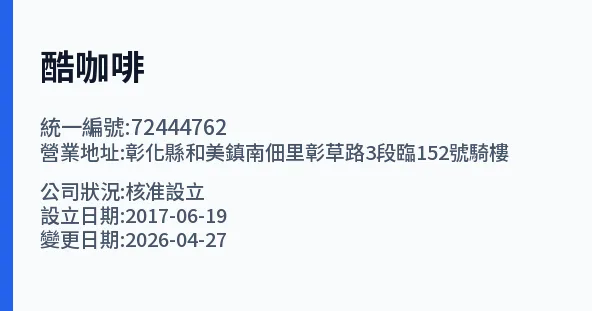 酷咖啡的照片-統編 72444762(彰化縣) 公司登記資料與營業項目詳細圖表