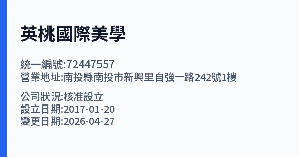 英桃國際美學的照片-統編 72447557(南投縣) 公司登記資料與營業項目詳細圖表