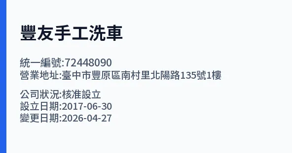 豐友手工洗車的照片-統編 72448090(臺中市) 公司登記資料與營業項目詳細圖表