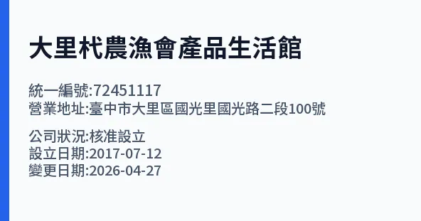 大里杙農漁會產品生活館的照片-統編 72451117(臺中市) 公司登記資料與營業項目詳細圖表