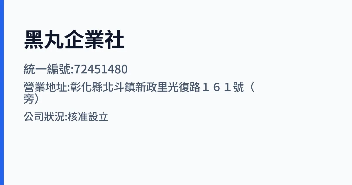 黑丸企業社 - 統編 72451480(彰化縣) 公司登記資料與營業項目詳細圖表