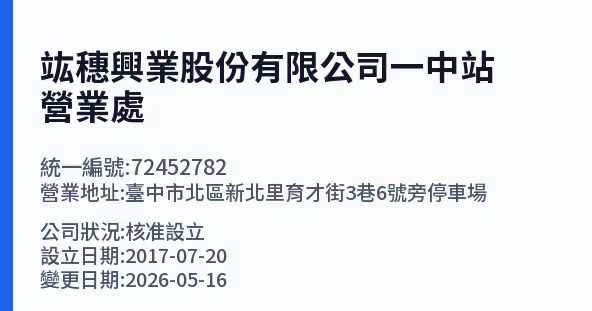 竑穗興業股份有限公司一中站營業處的照片-統編 72452782(臺中市) 公司登記資料與營業項目詳細圖表