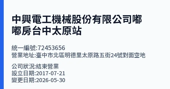中興電工機械股份有限公司嘟嘟房台中太原站的照片-統編 72453656(臺中市) 公司登記資料與營業項目詳細圖表