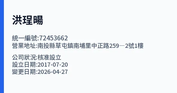 洪珵暘的照片-統編 72453662(南投縣) 公司登記資料與營業項目詳細圖表