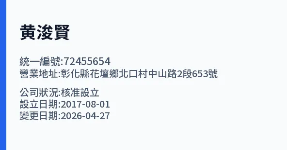黄浚賢的照片-統編 72455654(彰化縣) 公司登記資料與營業項目詳細圖表