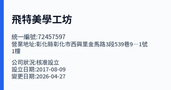 飛特美學工坊的照片-統編 72457597(彰化縣) 公司登記資料與營業項目詳細圖表