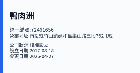 鴨肉洲的照片-統編 72461656(南投縣) 公司登記資料與營業項目詳細圖表