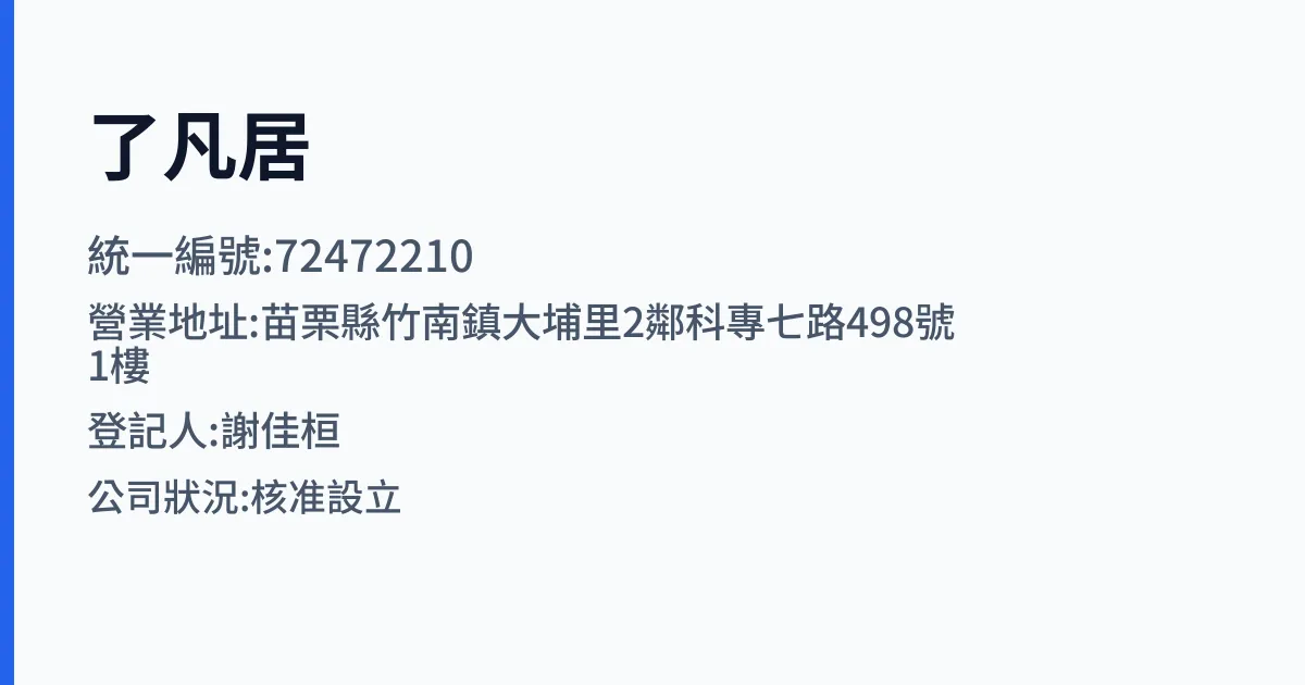了凡居 - 統編 72472210(苗栗縣) 公司登記資料與營業項目詳細圖表