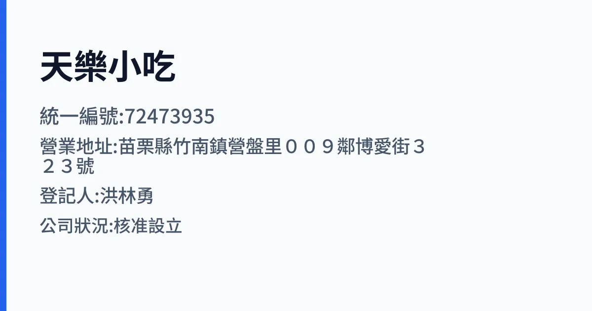 天樂小吃 - 統編 72473935(苗栗縣) 公司登記資料與營業項目詳細圖表