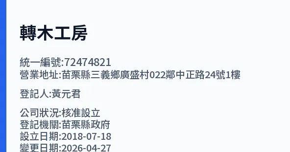 轉木工房的照片-統編 72474821(苗栗縣) 公司登記資料與營業項目詳細圖表