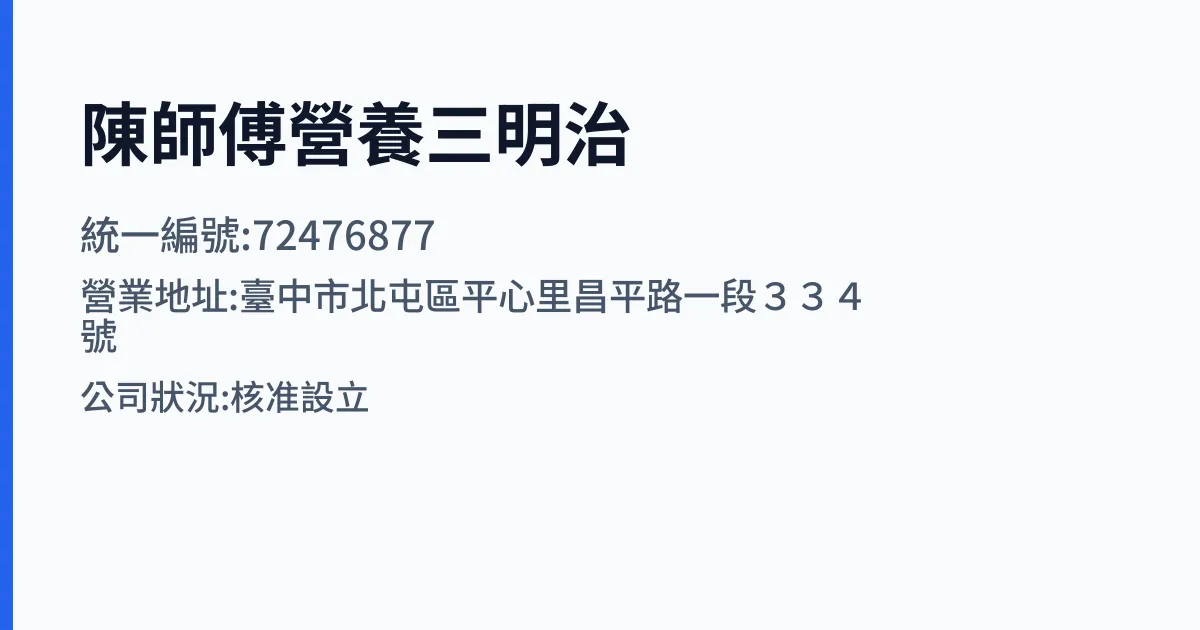 陳師傅營養三明治 - 統編 72476877(臺中市) 公司登記資料與營業項目詳細圖表