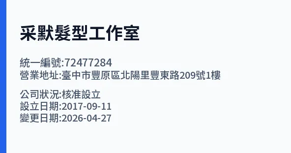 采默髮型工作室的照片-統編 72477284(臺中市) 公司登記資料與營業項目詳細圖表