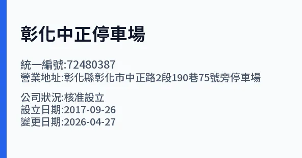 彰化中正停車場的照片-統編 72480387(彰化縣) 公司登記資料與營業項目詳細圖表
