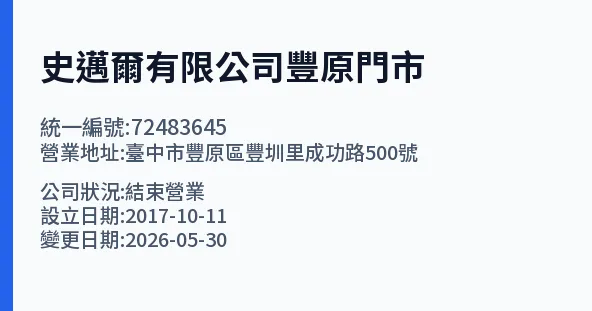 史邁爾有限公司豐原門市的照片-統編 72483645(臺中市) 公司登記資料與營業項目詳細圖表