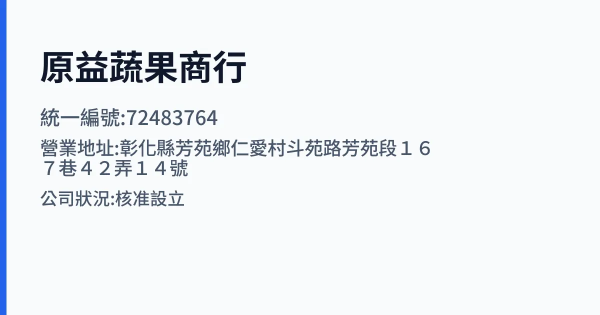 原益蔬果商行 - 統編 72483764(彰化縣) 公司登記資料與營業項目詳細圖表