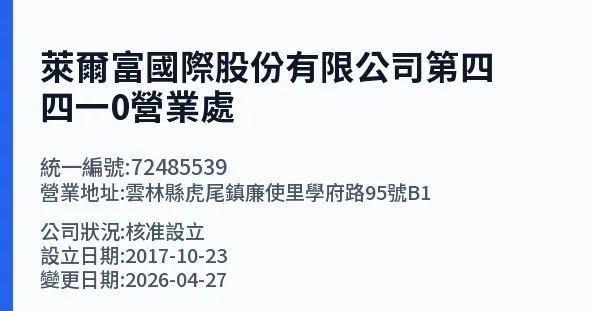 萊爾富國際股份有限公司第四四一0營業處的照片-統編 72485539(雲林縣) 公司登記資料與營業項目詳細圖表