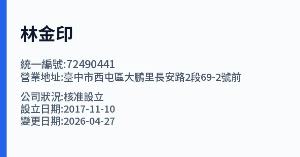 林金印的照片-統編 72490441(臺中市) 公司登記資料與營業項目詳細圖表