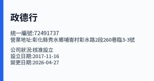 政德行的照片-統編 72491737(彰化縣) 公司登記資料與營業項目詳細圖表