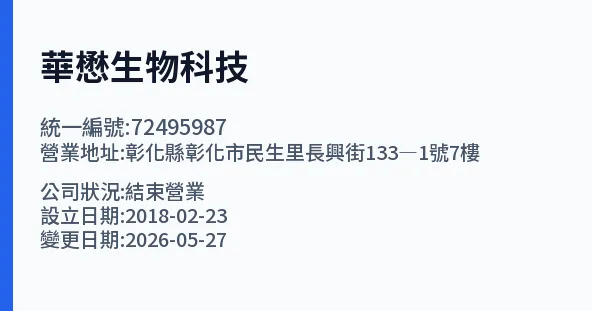 華懋生物科技的照片-統編 72495987(彰化縣) 公司登記資料與營業項目詳細圖表