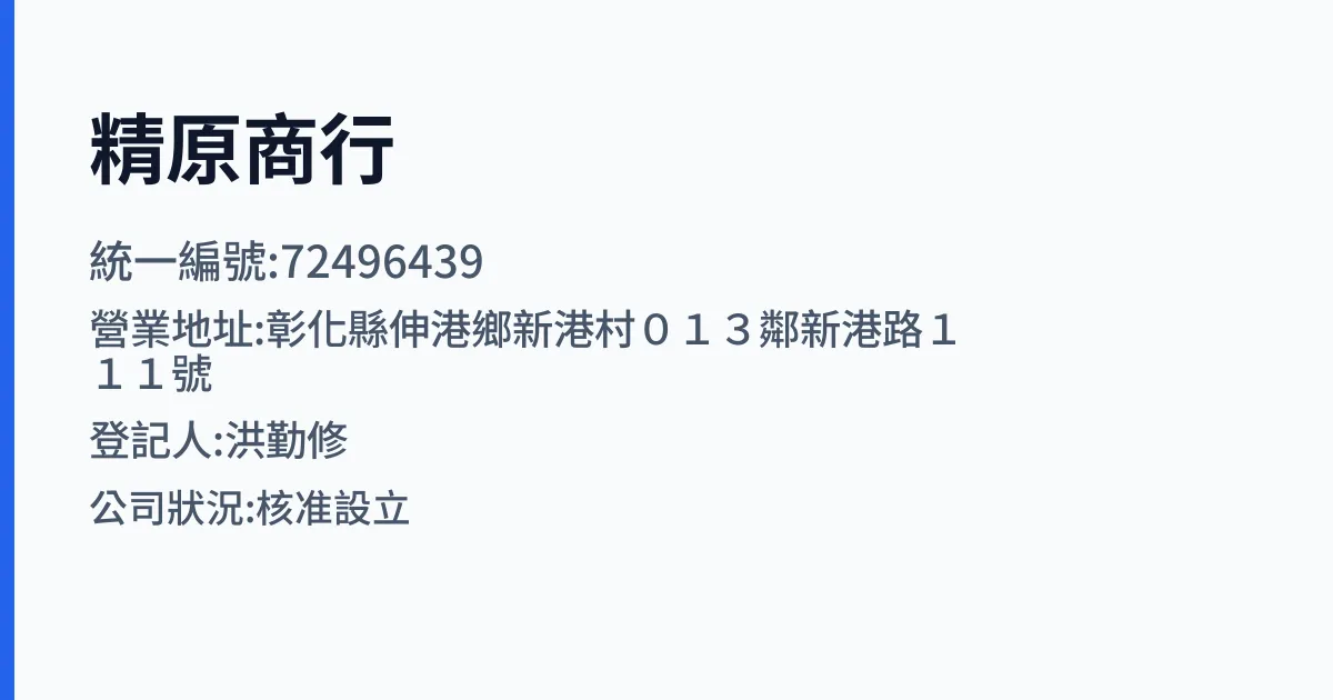 精原商行 - 統編 72496439(彰化縣) 公司登記資料與營業項目詳細圖表