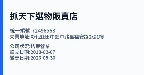 抓天下選物販賣店的照片-統編 72496563(彰化縣) 公司登記資料與營業項目詳細圖表