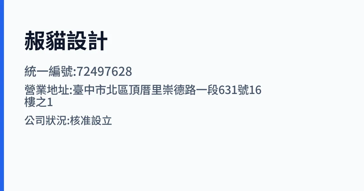 赧貓設計 - 統編 72497628(彰化縣) 公司登記資料與營業項目詳細圖表