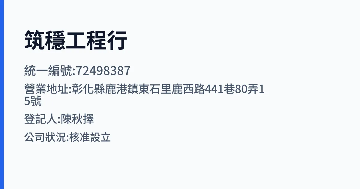 筑穩工程行 - 統編 72498387(彰化縣) 公司登記資料與營業項目詳細圖表