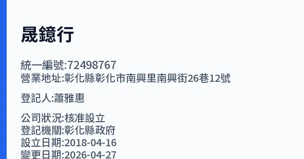 晟鐿行的照片-統編 72498767(彰化縣) 公司登記資料與營業項目詳細圖表
