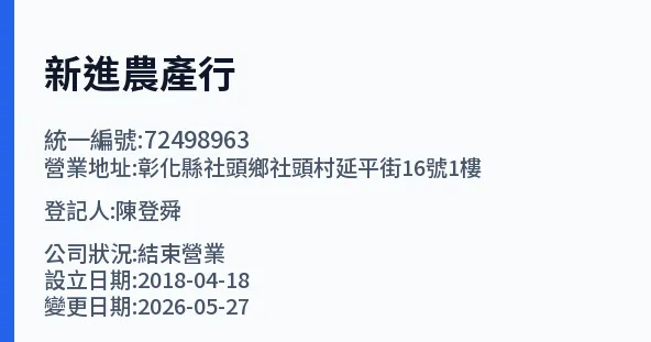 新進農產行的照片-統編 72498963(彰化縣) 公司登記資料與營業項目詳細圖表