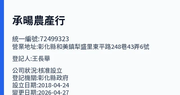 承暘農產行的照片-統編 72499323(彰化縣) 公司登記資料與營業項目詳細圖表