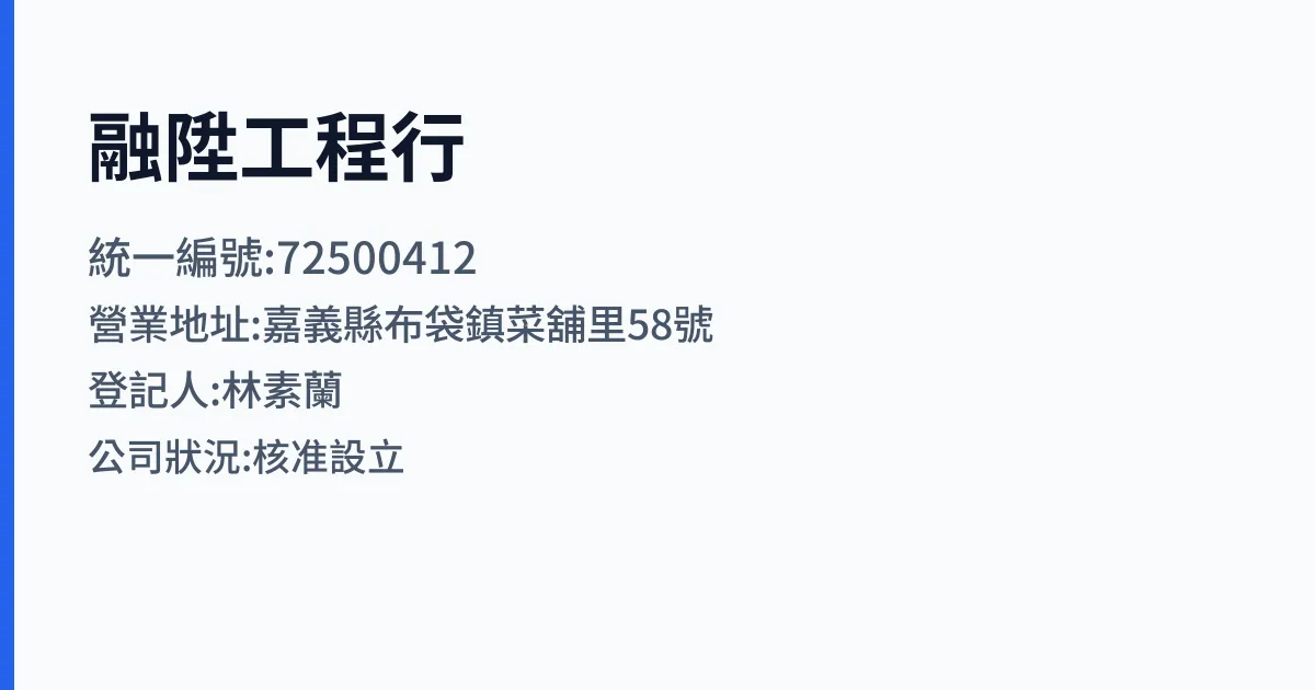 融陞工程行 - 統編 72500412(彰化縣) 公司登記資料與營業項目詳細圖表