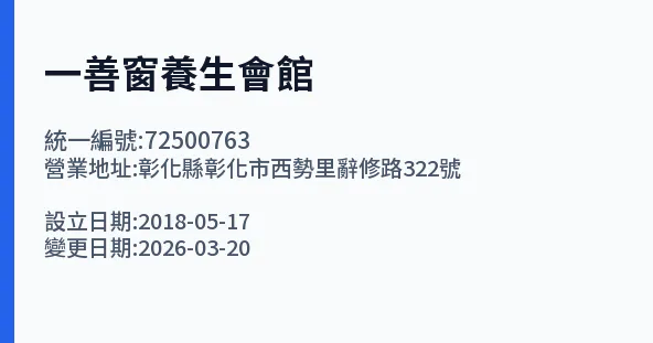 一善窗養生會館的照片-統編 72500763(彰化縣) 公司登記資料與營業項目詳細圖表