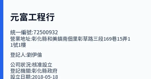 元富工程行的照片-統編 72500932(彰化縣) 公司登記資料與營業項目詳細圖表