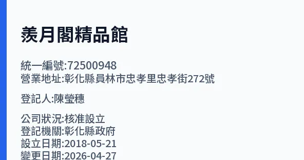 羨月閣精品館的照片-統編 72500948(彰化縣) 公司登記資料與營業項目詳細圖表