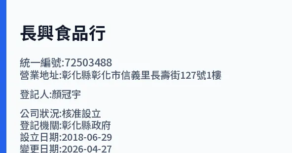 長興食品行的照片-統編 72503488(彰化縣) 公司登記資料與營業項目詳細圖表