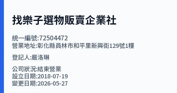 找樂子選物販賣企業社的照片-統編 72504472(彰化縣) 公司登記資料與營業項目詳細圖表
