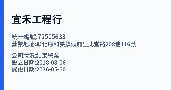 宜禾工程行的照片-統編 72505633(彰化縣) 公司登記資料與營業項目詳細圖表