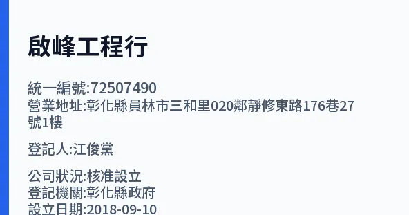 啟峰工程行的照片-統編 72507490(彰化縣) 公司登記資料與營業項目詳細圖表