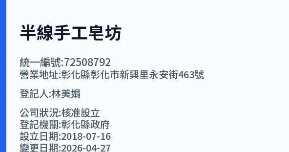 半線手工皂坊的照片-統編 72508792(彰化縣) 公司登記資料與營業項目詳細圖表