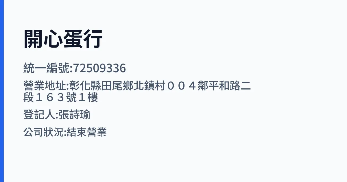 開心蛋行 - 統編 72509336（彰化縣） 公司登記資料與營業項目詳細圖表