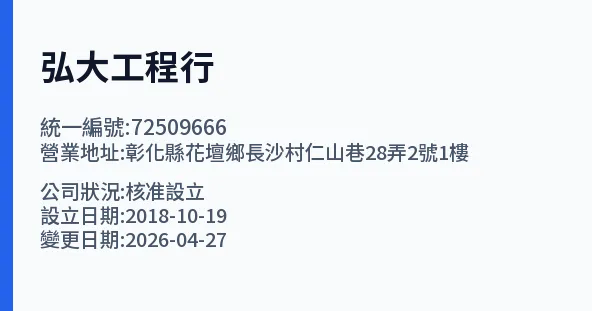 弘大工程行的照片-統編 72509666(彰化縣) 公司登記資料與營業項目詳細圖表