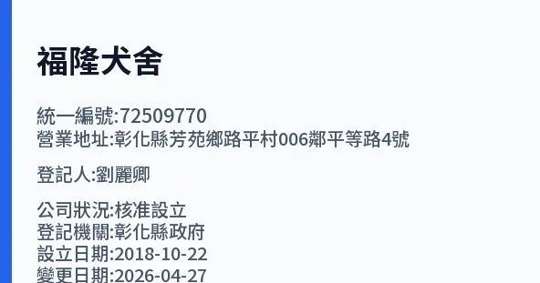 福隆犬舍的照片-統編 72509770(彰化縣) 公司登記資料與營業項目詳細圖表